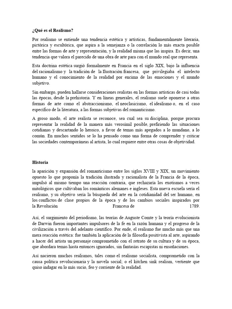 Definición y características del realismo | PDF | Realismo (Artes ...