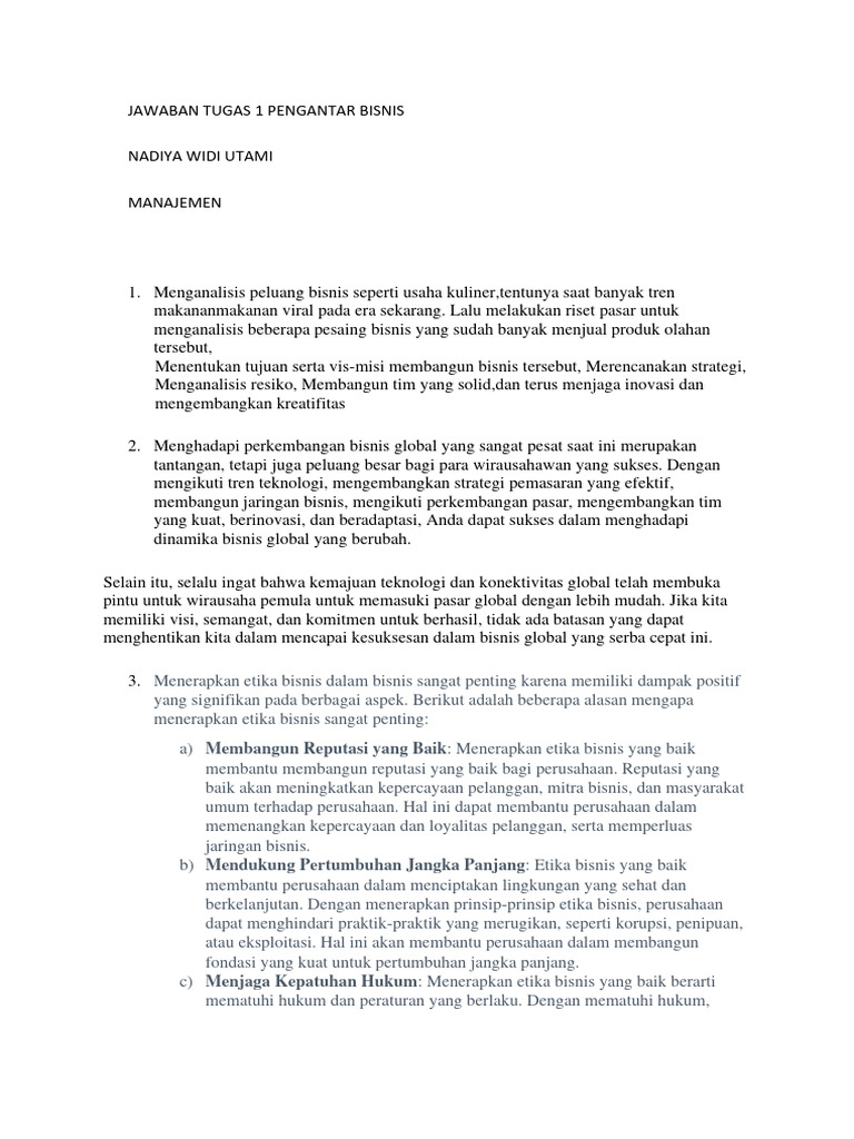 Nadiya Widi Utami - Tugas 1 Pengantar Bisnis | PDF