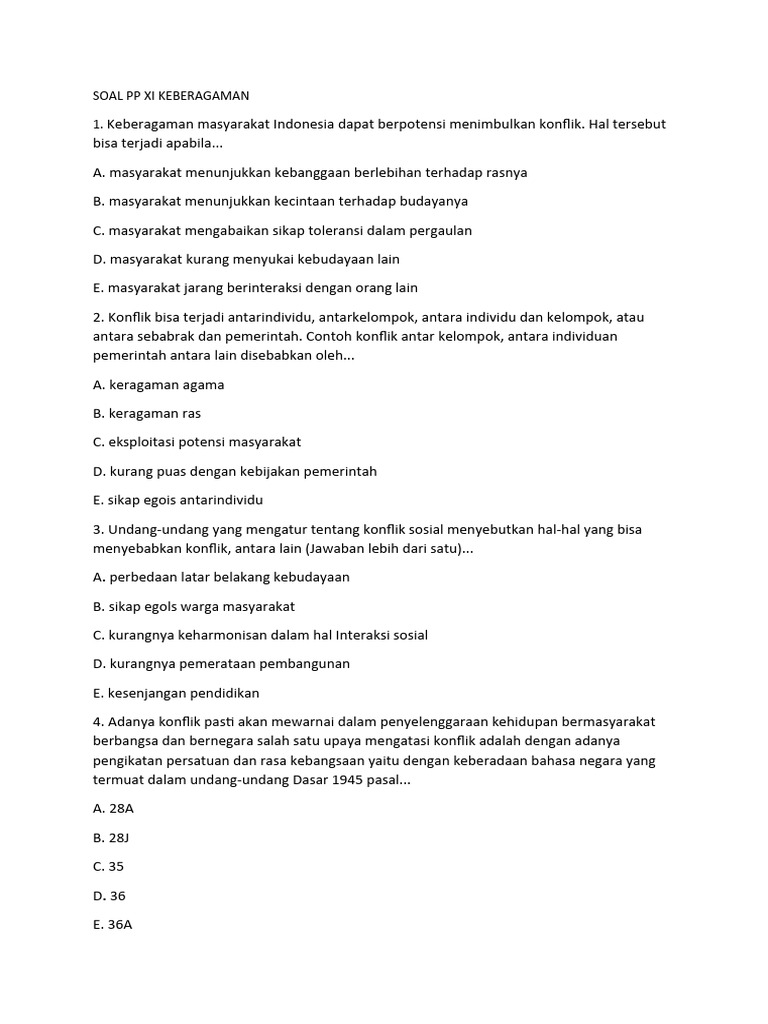 Soal PP Xi Keberagaman | PDF