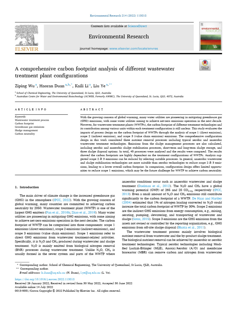 A Comprehensive Carbon Footprint Analysis of Different Wastewater ... A Comprehensive Carbon Footprint Analysis of Different Wastewater ...