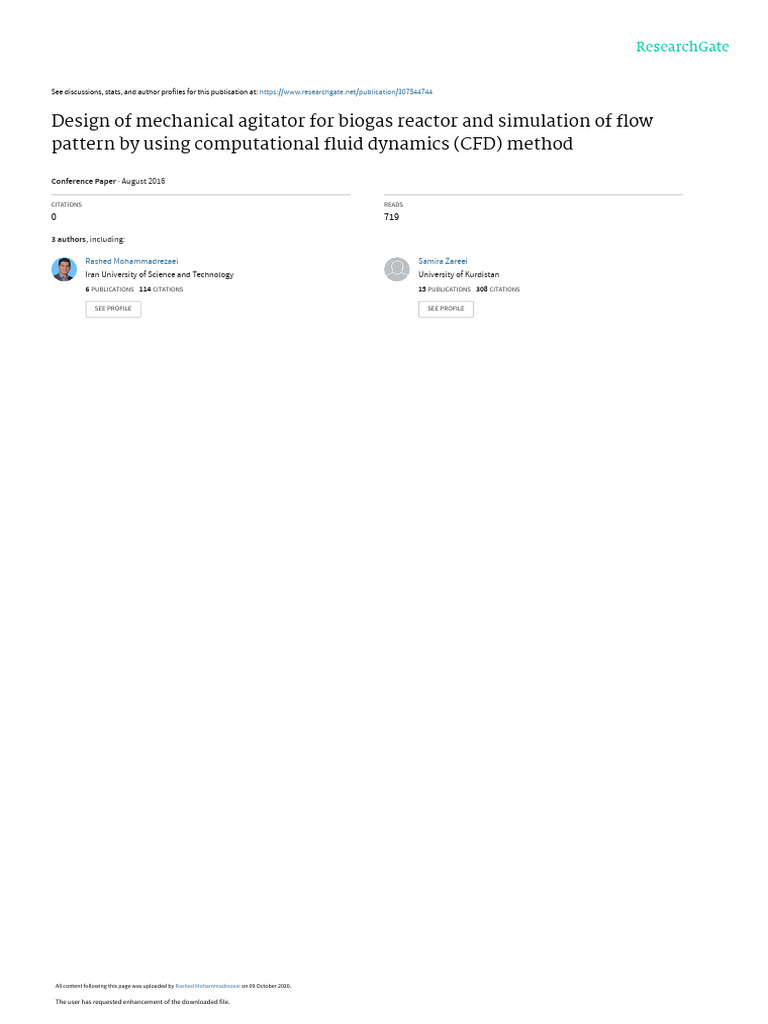 Design of Mechanical Agitator For Biogas Reactor and Simulation of Ow Pattern by Using ...