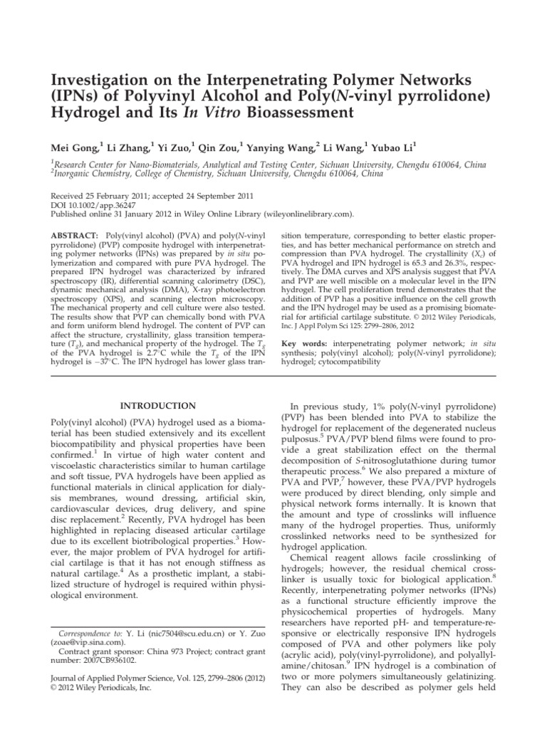 2011 Investigation on the Interpenetrating polymer networks of Polyvinyl Alcohol and Poly ...