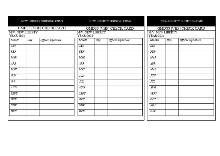 2024 GMDSS VHF Check Card for New Liberty | PDF