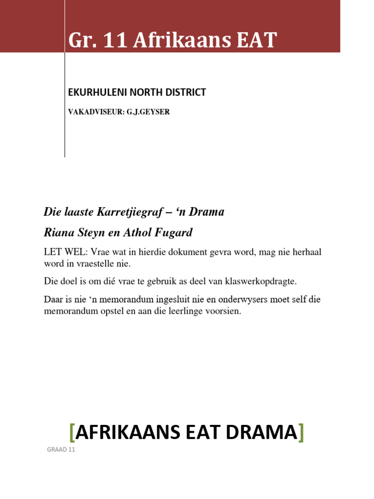 Afrikaans GR 11 EAT - Drama | PDF