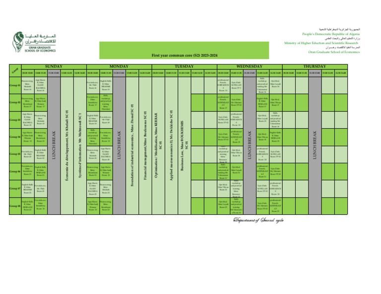 Timetable Master First Year Commun Core Second Cycle S2 2023 2024 | PDF