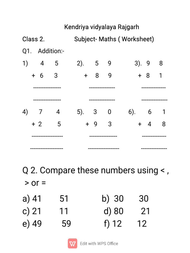 Class 2 Maths Worksheet (1) 0 | PDF