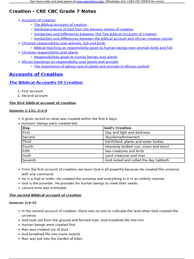 Grade 7 Notes | PDF | Genesis Creation Narrative | Creation Myths