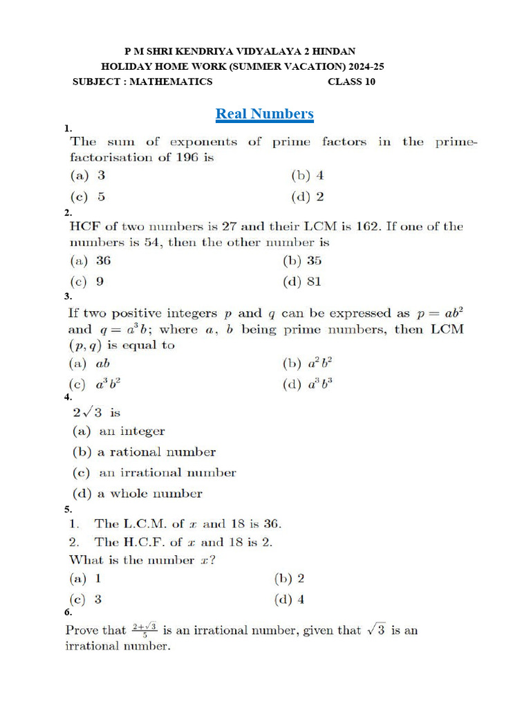 HHW CLASS 10 MATH | PDF