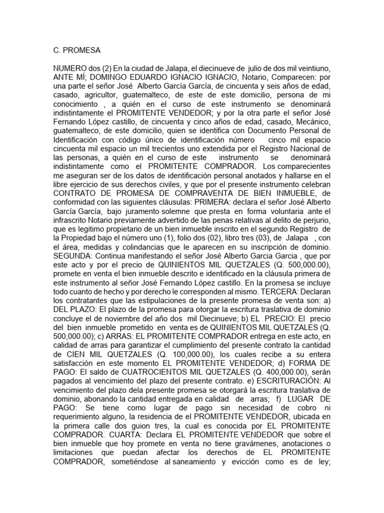 annotated-CONTRATO DE PROMESA Y DE OPCION | Descargar gratis PDF | Pagos | Derecho empresarial