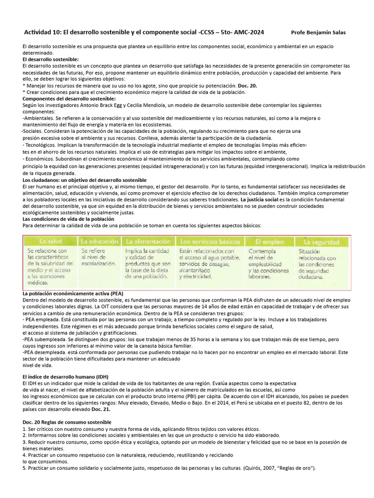 ADA 10 - 5too CCSS - Desarrollo Sostenible y El Componente Social - 14-5-24-AMC | PDF ...
