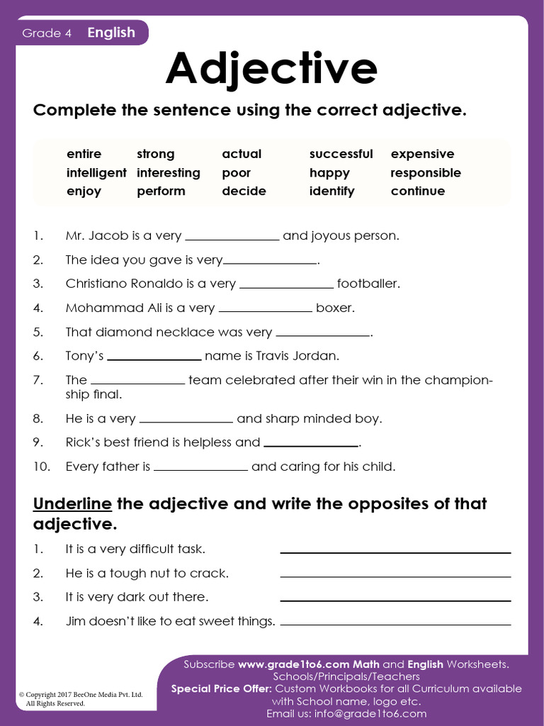 Adjective Exercises - Exam Style | PDF