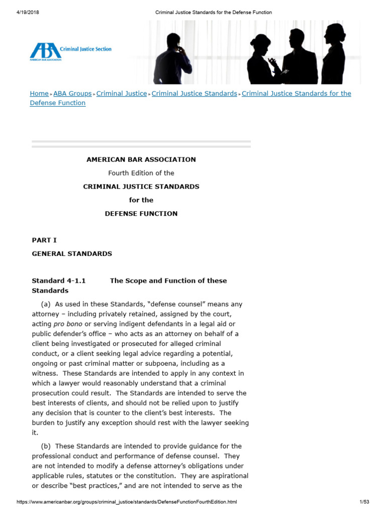 ABA Criminal Justice Standards For Defense | PDF | Lawyer | Prosecutor