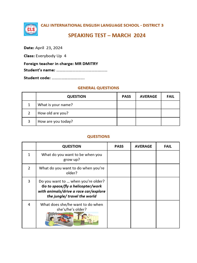 Speaking Test Up4 in April | PDF