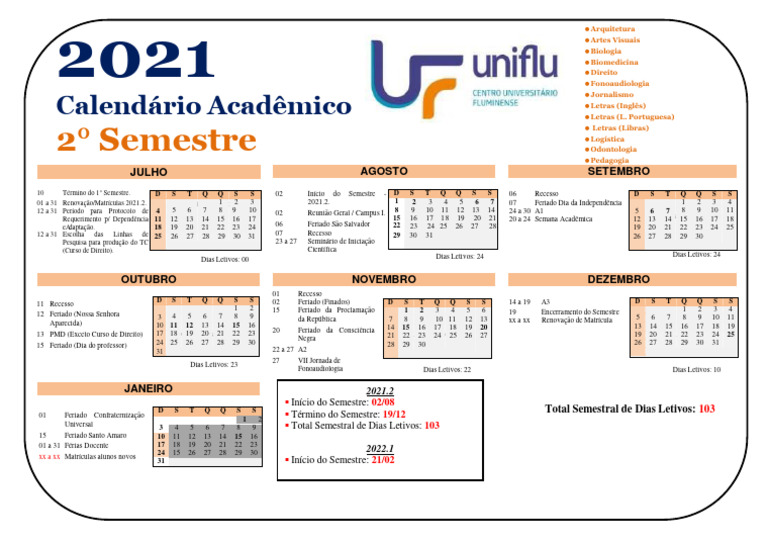 Calendário Docente Uniflu 2021 - 2-1 | PDF