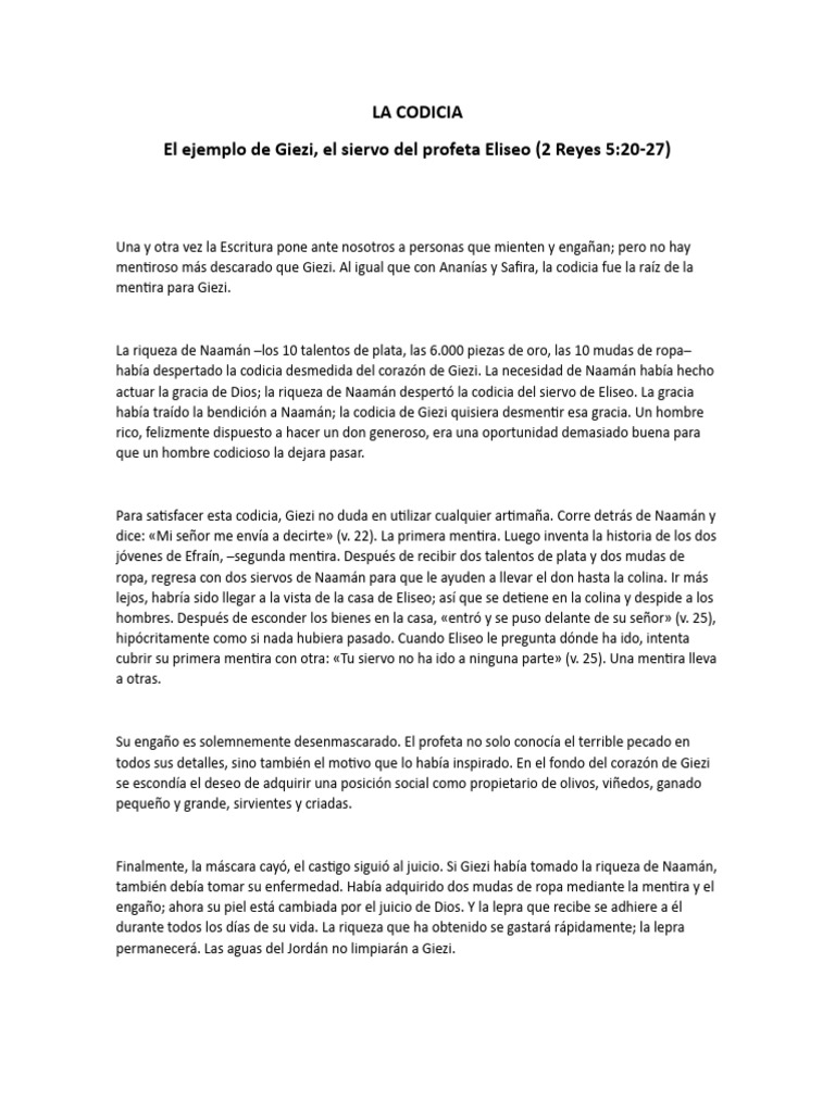 La Codicia Giezi | PDF | Pecado