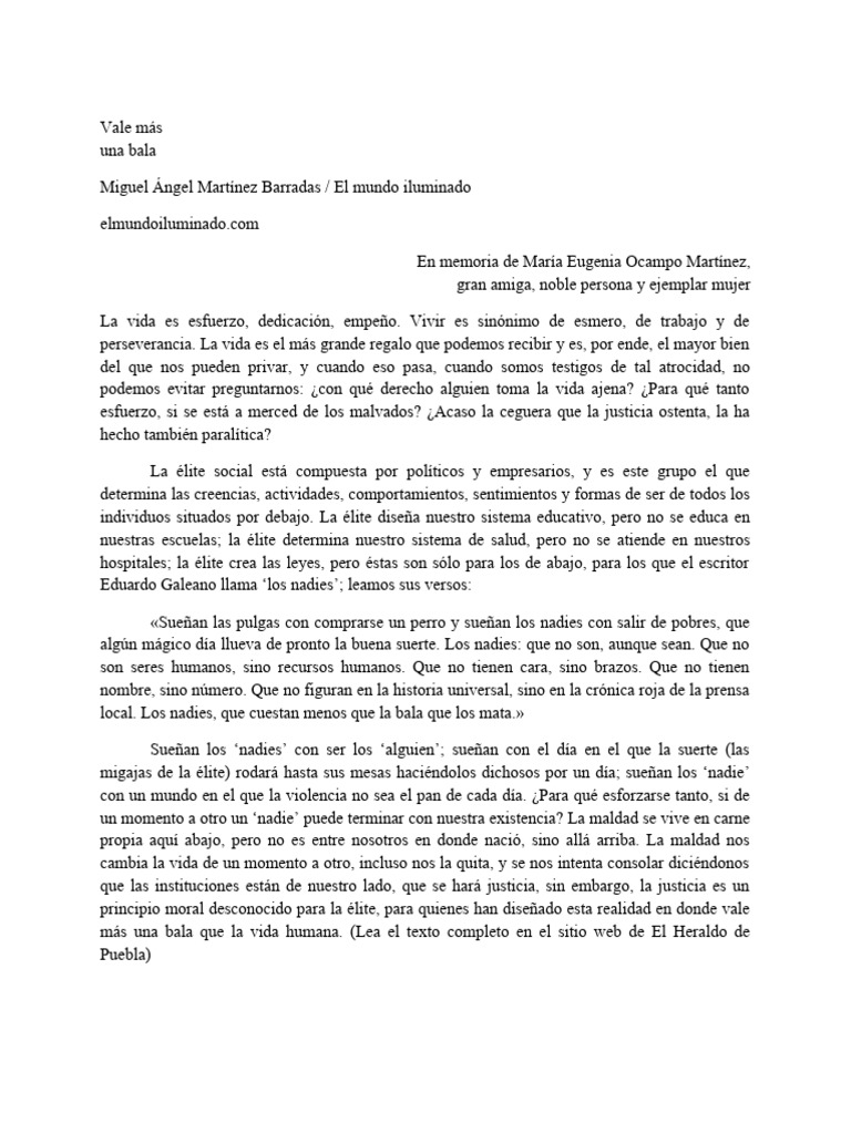 MAMB - Vale Más Una Bala (Resumen) | PDF | Libros para adolescentes