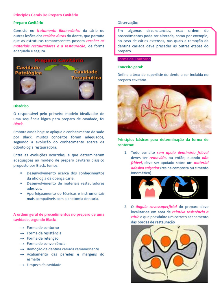 Resumo 10 - Princípios Gerais Do Preparo Cavitário | PDF | Dente | Boca