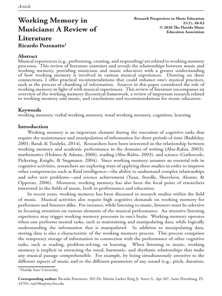 Working Memory in Musicians | PDF | Working Memory | Memory