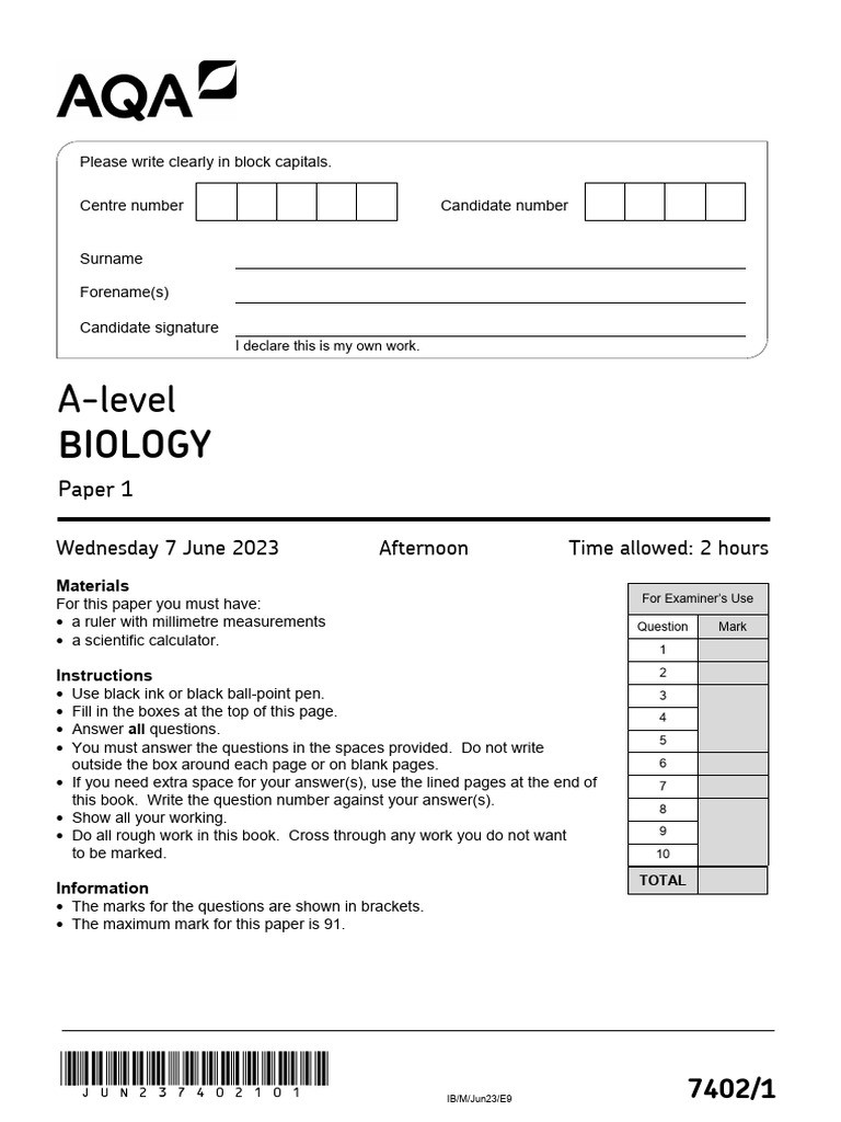 Aqa A Level Biology p1 QP | PDF | Bacteria | Elisa