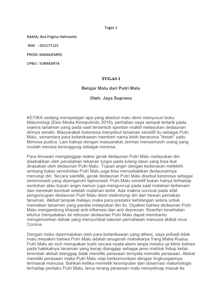 Tugas 1 Matkul Bahasa Indonesia. | PDF