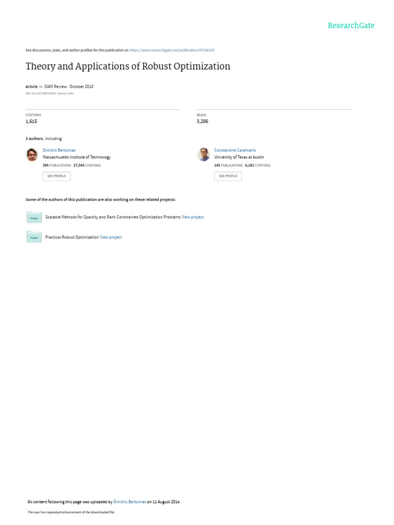 Theory And Applications Of Robust Optimization Siam Review October 2010 Pdf Mathematical