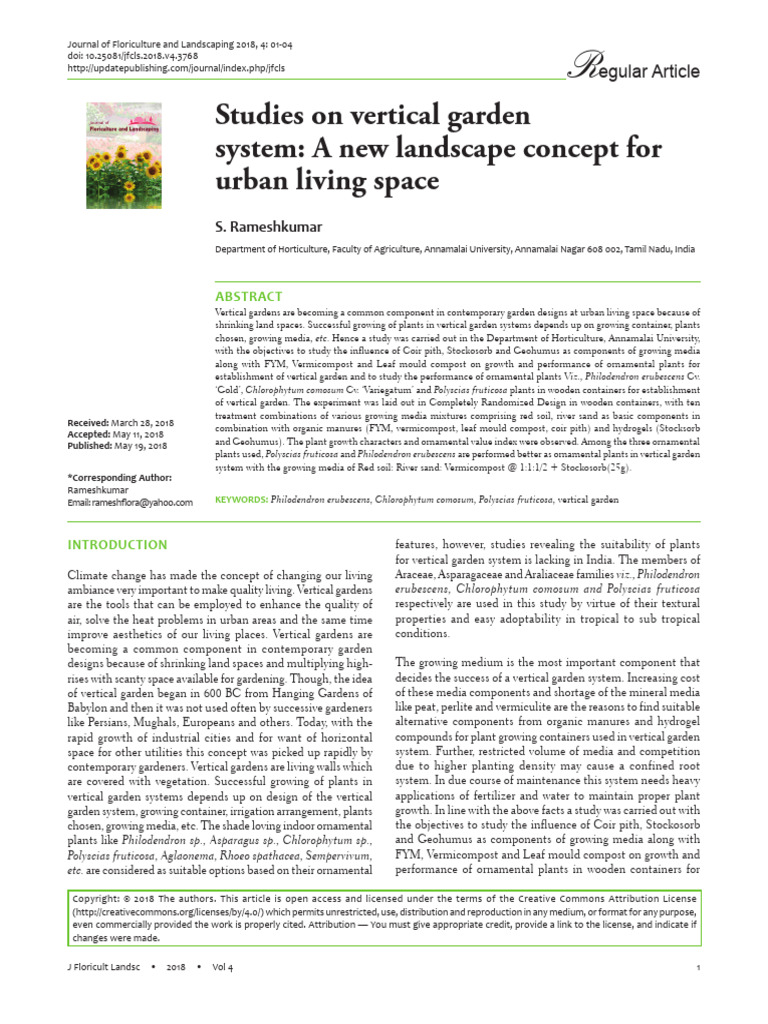 Studies On Vertical Garden System A New Landscape | PDF | Manure | Soil