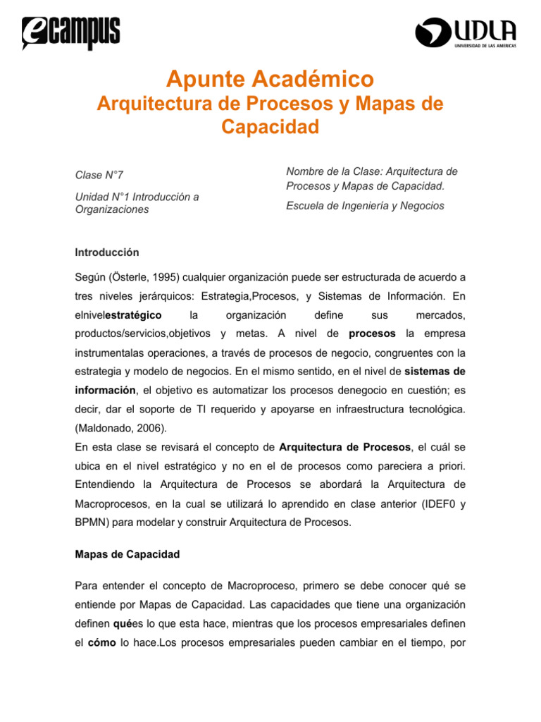 Arquitectura de Procesos y Mapas de Capacidad | PDF | Business | Modelo de negocio