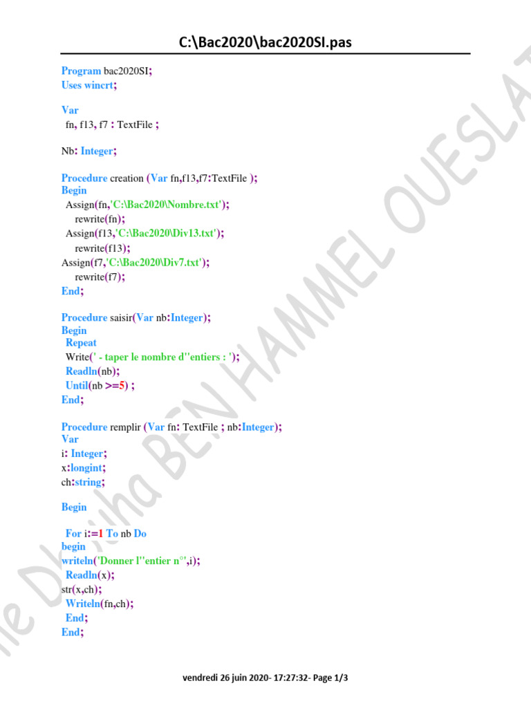 Bac Pratique 26062020 Algo Correction | PDF