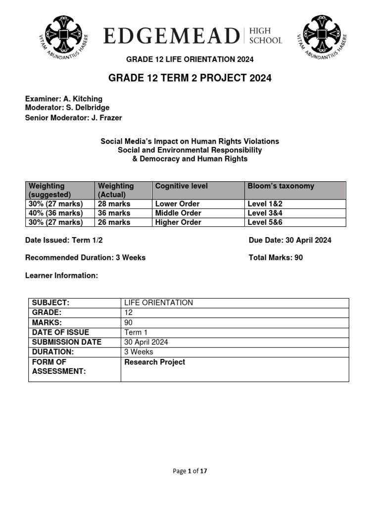 Gr12 T2 DHR SER Project 2024 - PDF | PDF | Literacy | Governance