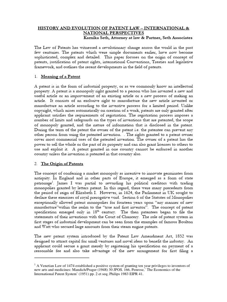 History and Evolution of Patents1 | PDF | Patent | World Intellectual ...