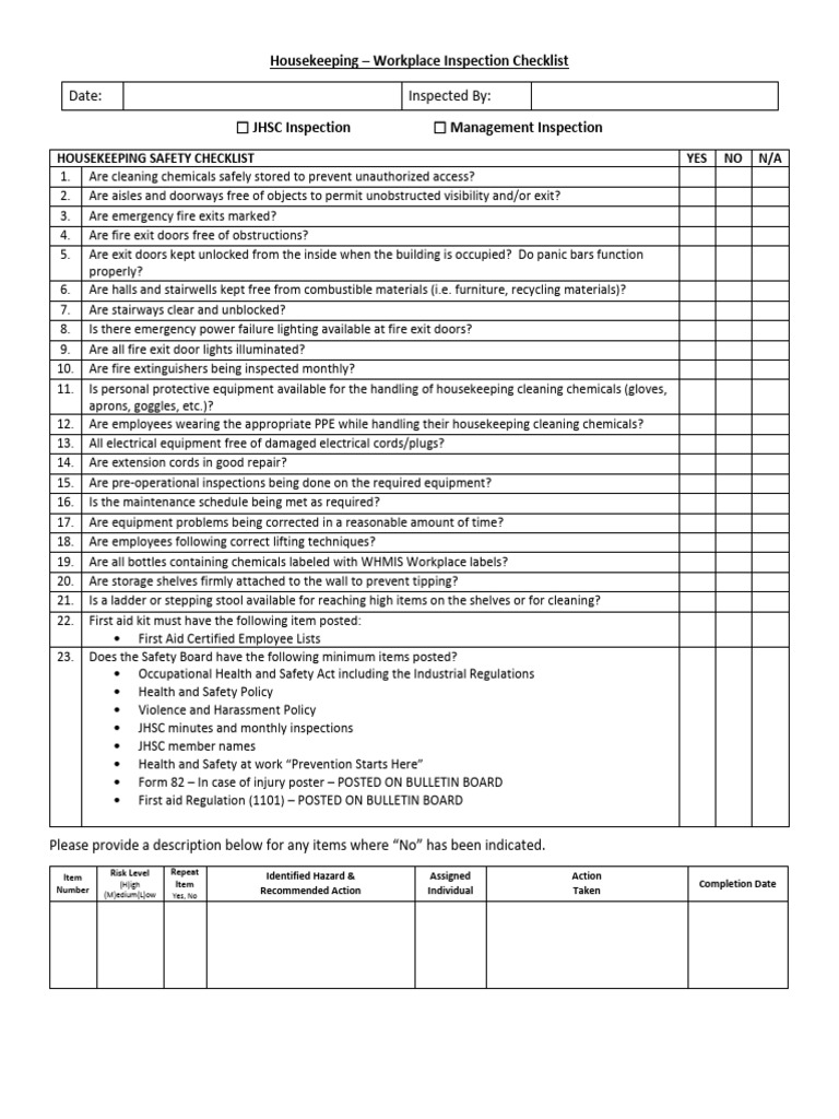 Housekeeping Inspection | PDF | Housekeeping | Personal Protective ...