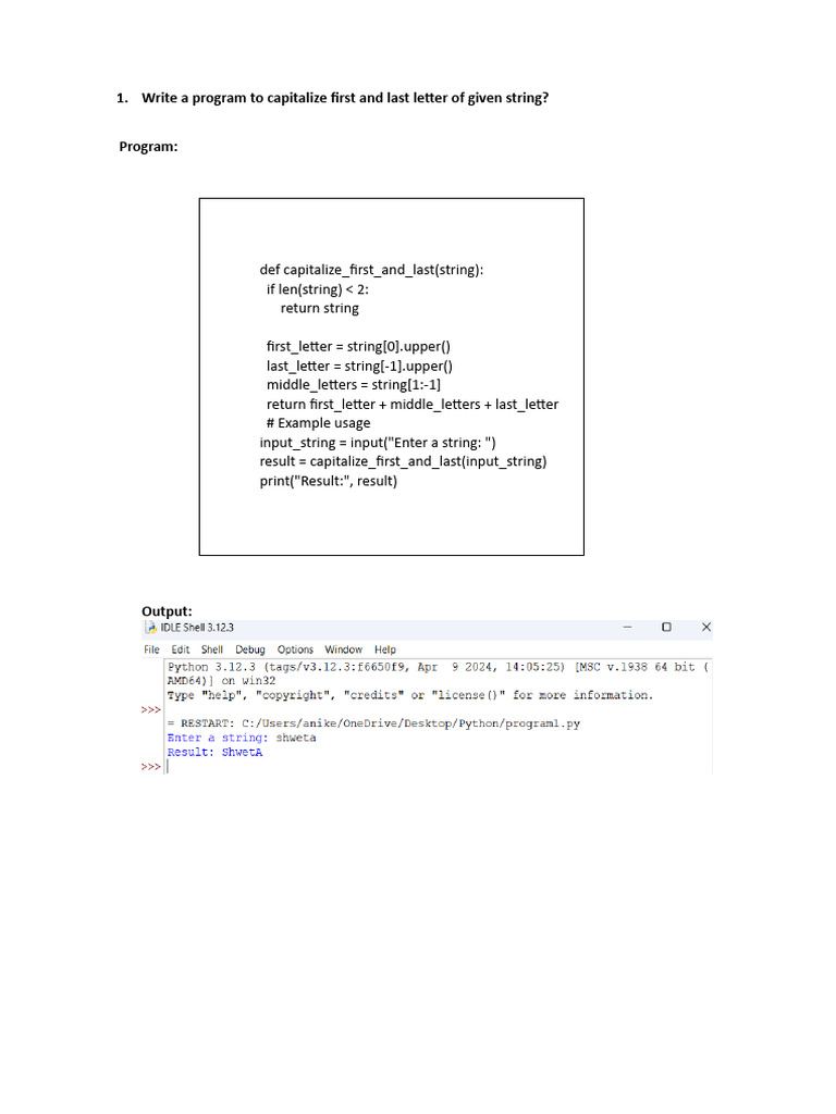 Write A Program To Capitalize First And Last Letter Of Given String Pdf Matrix Mathematics 