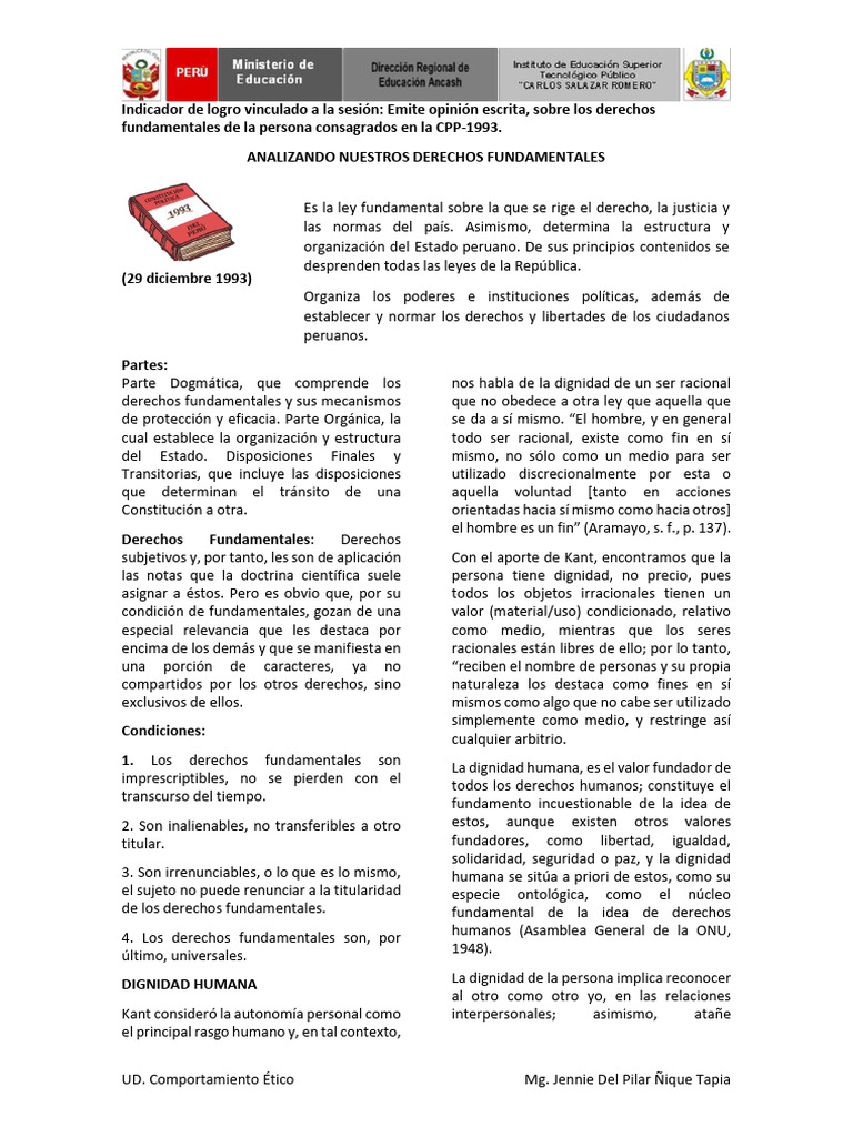 Derechos y Dignidad en la CPP-1993 | PDF | Dignidad | Constitución