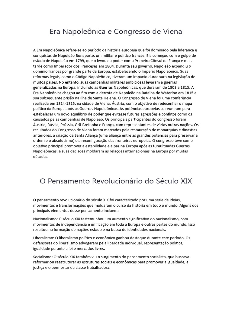 Hist 1 | PDF | Napoleão | Primeiro Império Francês