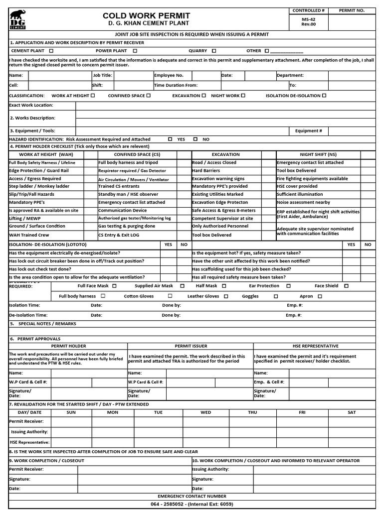 Cold & Lifting Work Permits | PDF | Personal Protective Equipment ...