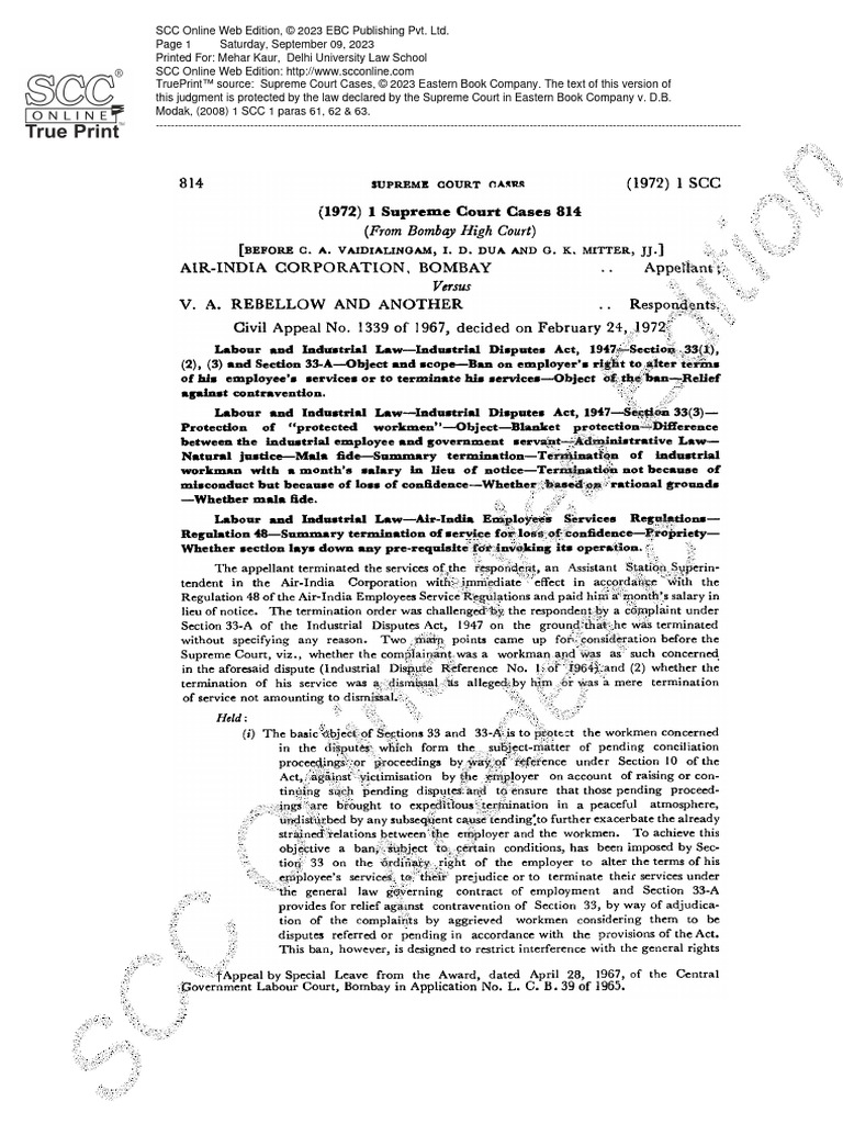 Air India Corporation Bombay V A Rebellow | PDF | Justice | Crime ...