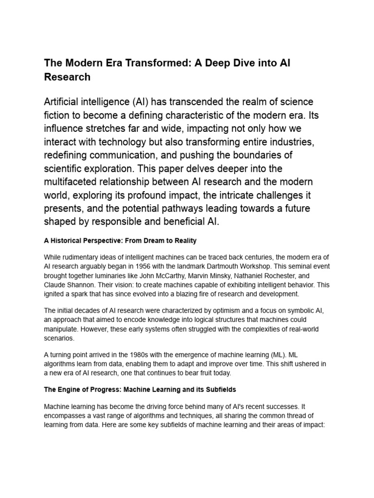 The Modern Era Transformed - A Deep Dive Into AI Research | PDF ...