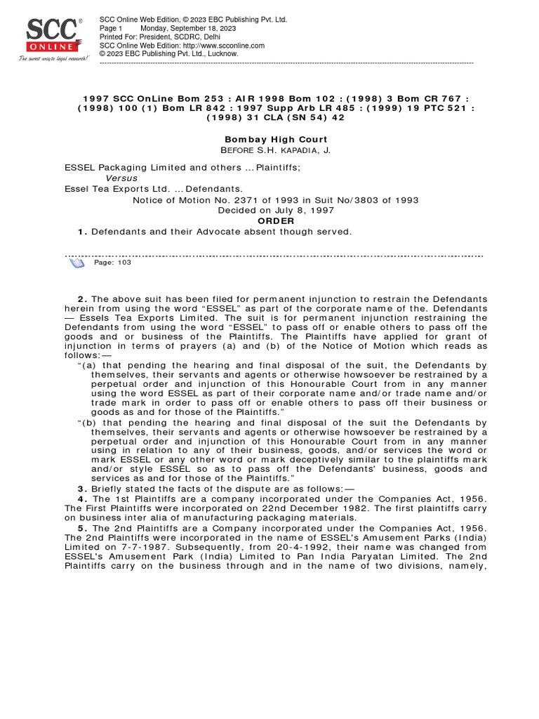 Essel Name Dispute in Tea Exports Case | PDF | Lawsuit | Common Law