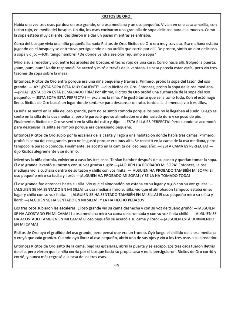 Ricitos de Oro II | PDF | Osos | Ricitos de oro y los tres osos