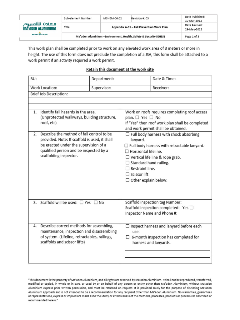 Appendix A - 01-Fall Prevention Work Plan | PDF | Scaffolding | Safety