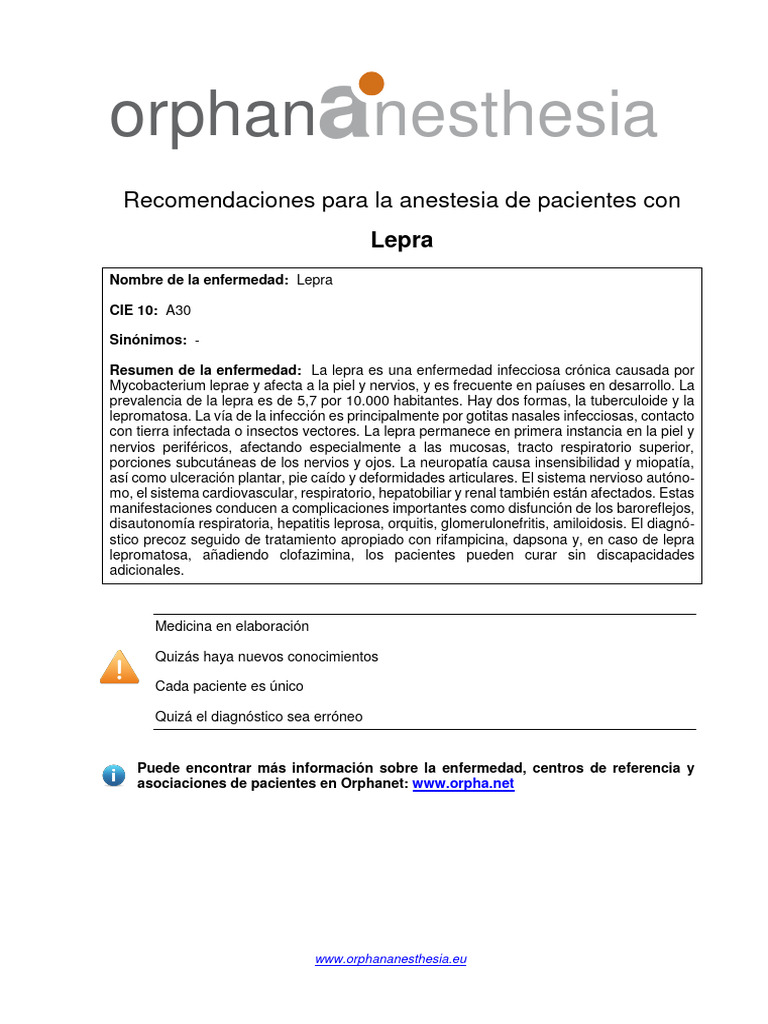 Anestesia en Pacientes con Lepra: Guía Clínica | PDF | Anestesia ...