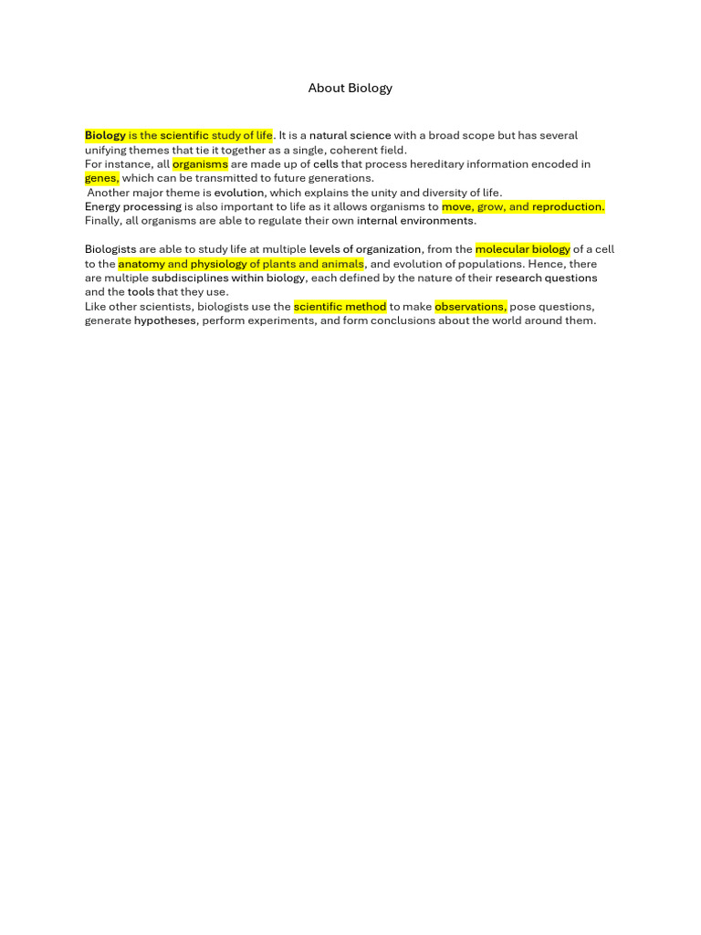 Biology, Hour 1 - Class Notes | PDF | Social Science | Wellness