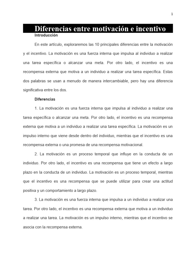 Diferencias Entre Motivación e Incentivo | PDF | Motivación | Motivacional