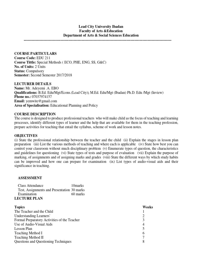 Edu 211 | PDF | Teaching Method | Lesson Plan