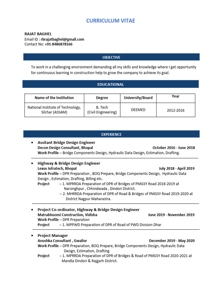 Curriculam Vitae | PDF | Engineering