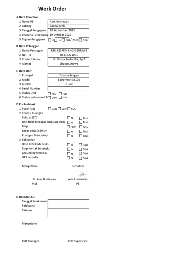 Form Work Order | PDF