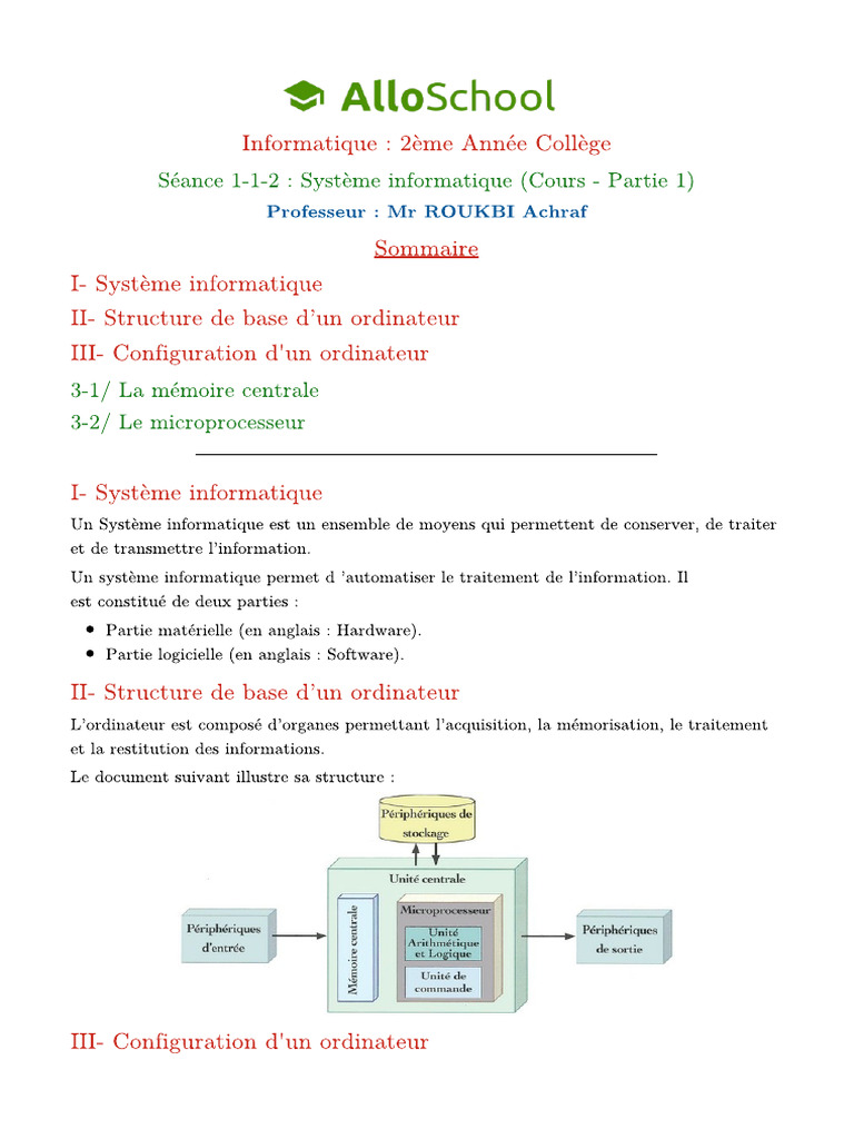 Seance 1 1 2 Systeme Informatique Cours Partie 1 3 | PDF