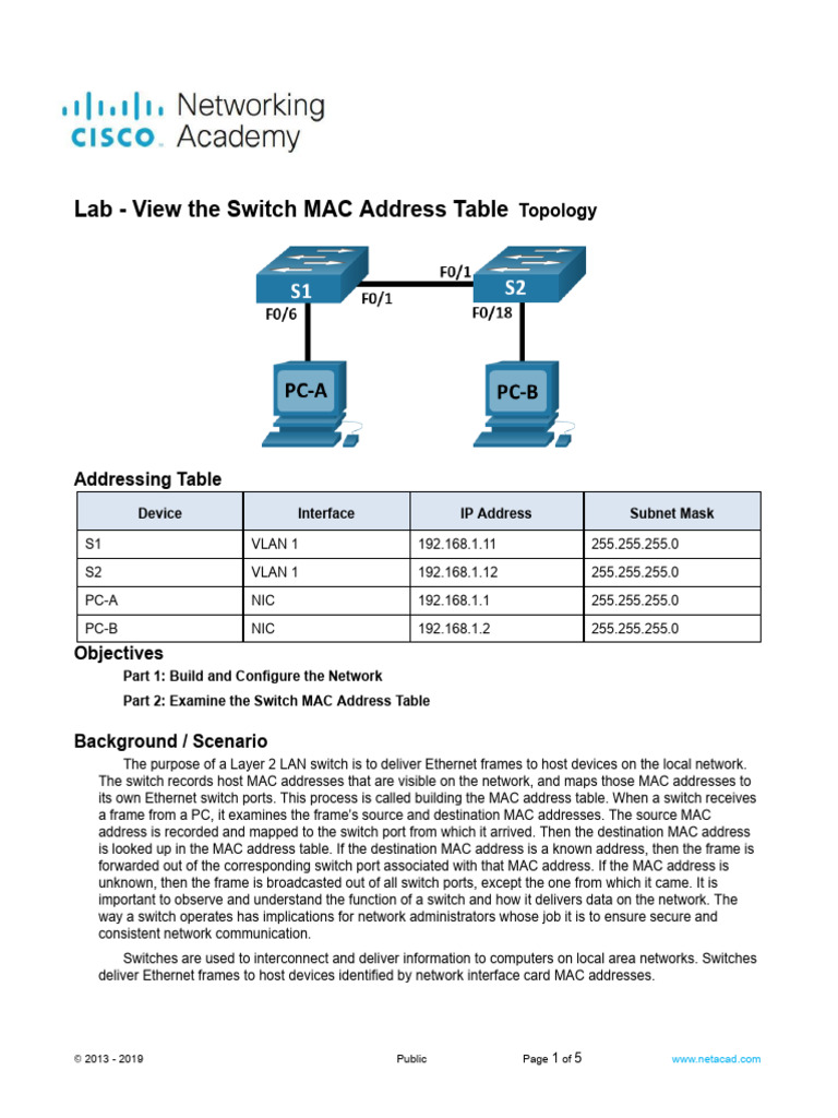 7.3.7 Lab - View The Switch Mac Address Table | Download Free PDF | Network Switch | Computer ...
