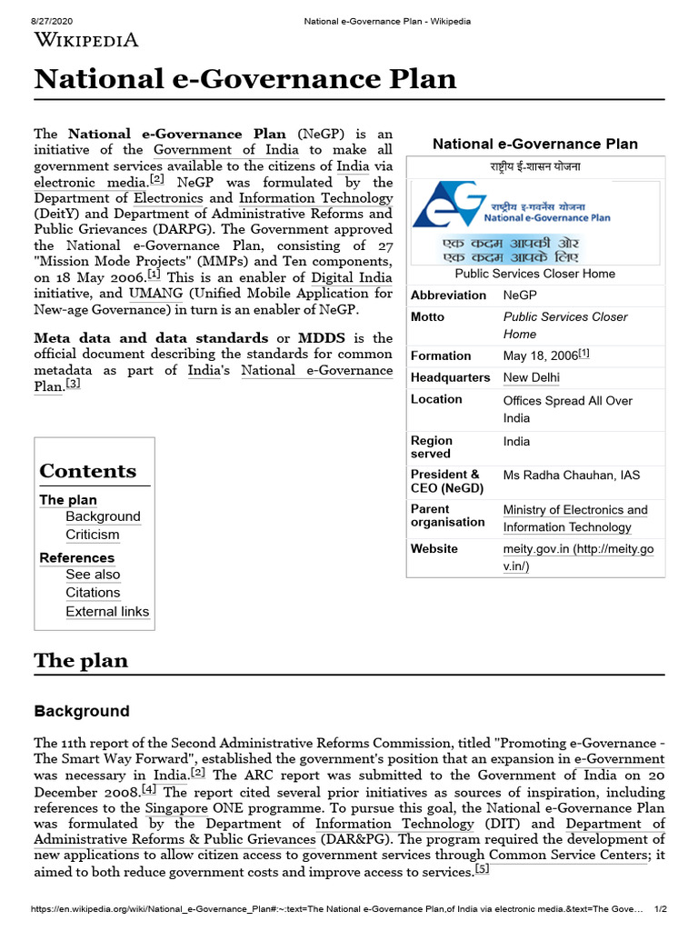 National E-Governance Plan - Wikipedia | PDF | Computing | Information ...