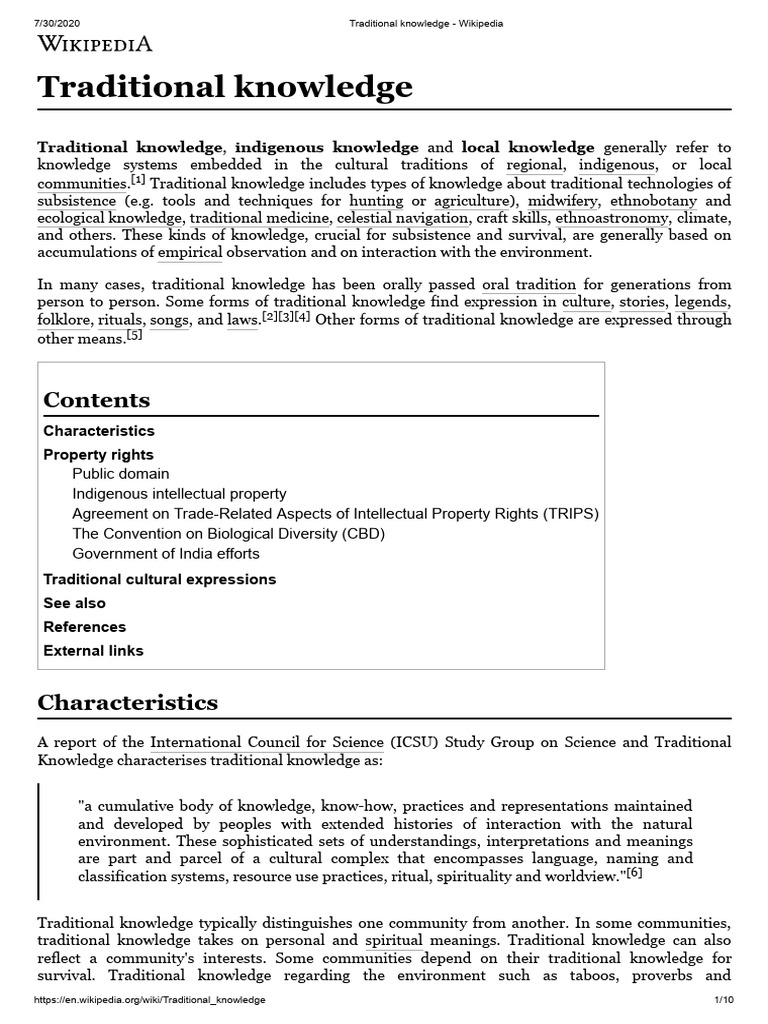 Traditional Knowledge - Wikipedia | PDF | Traditional Knowledge